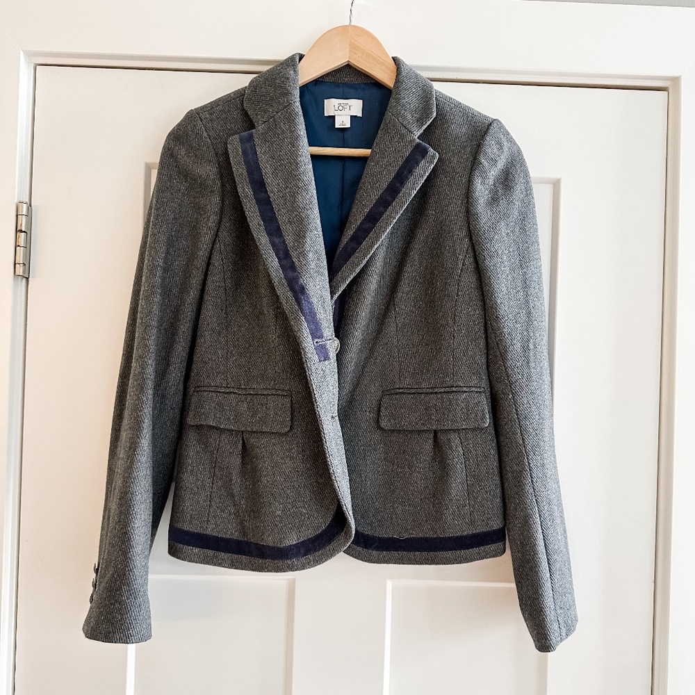 Loft Wool Blazer With Velvet Detail - Gem